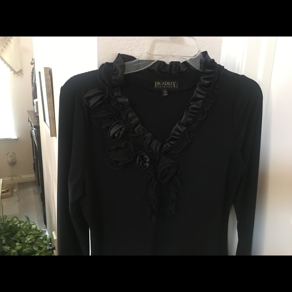 Picadilly Fashion | Tops | Darling Black Ruffled Neckline Top Small ...